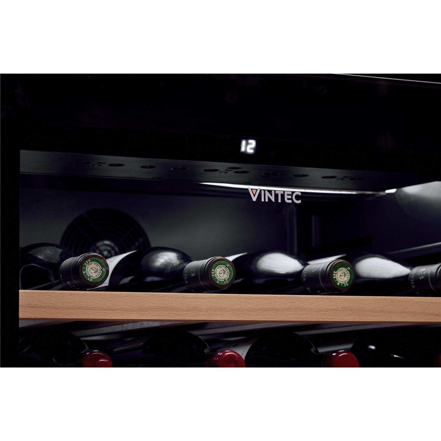 50-Bottle Single-Zone Black Glass Wine Cabinet | Vintec Australia